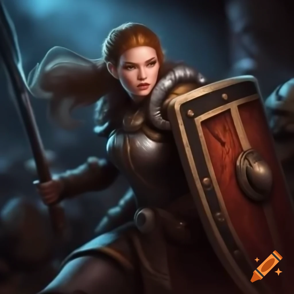 Dwarven princess in plate armor with spear, braided hair in moonlight ...