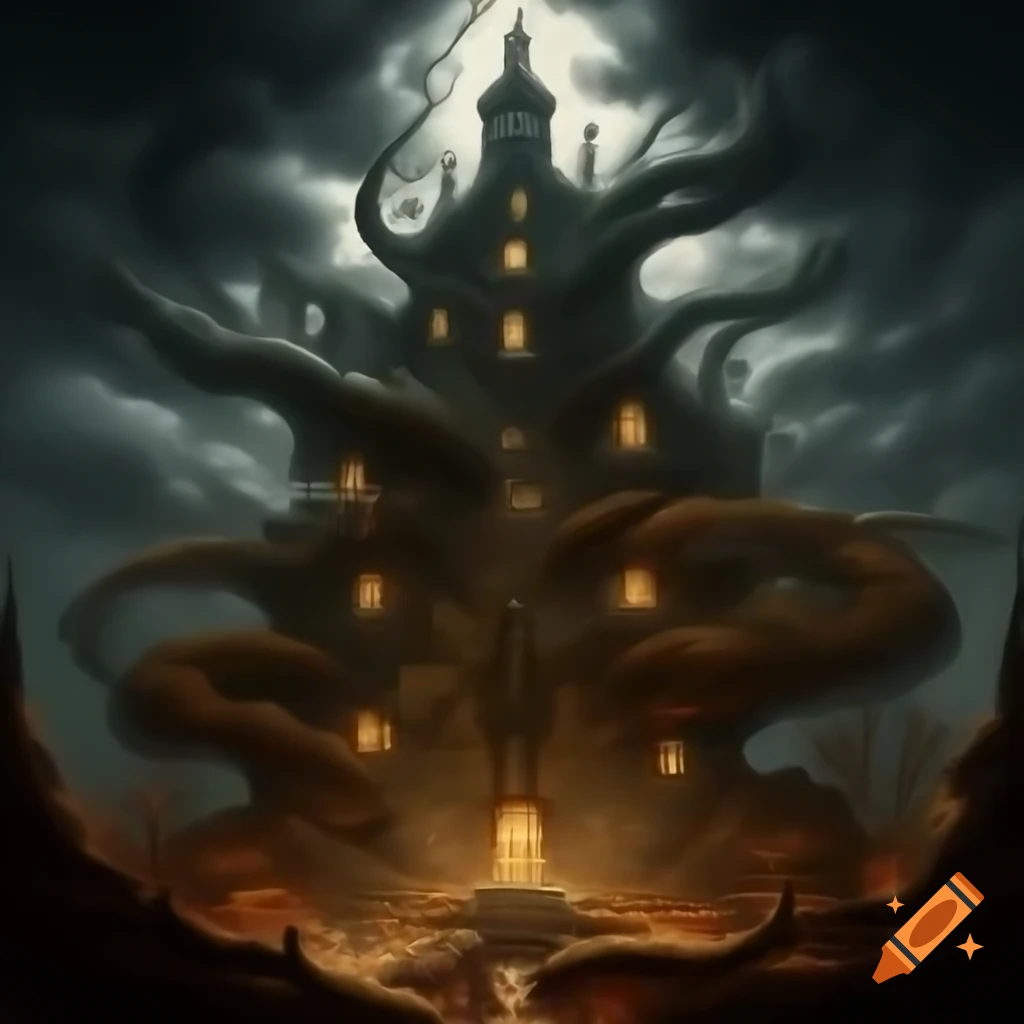 Surreal baroque fantasy illustration featuring towering tree house and ...