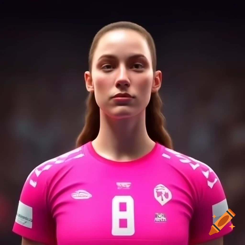Female handball player in pink uniform on Craiyon