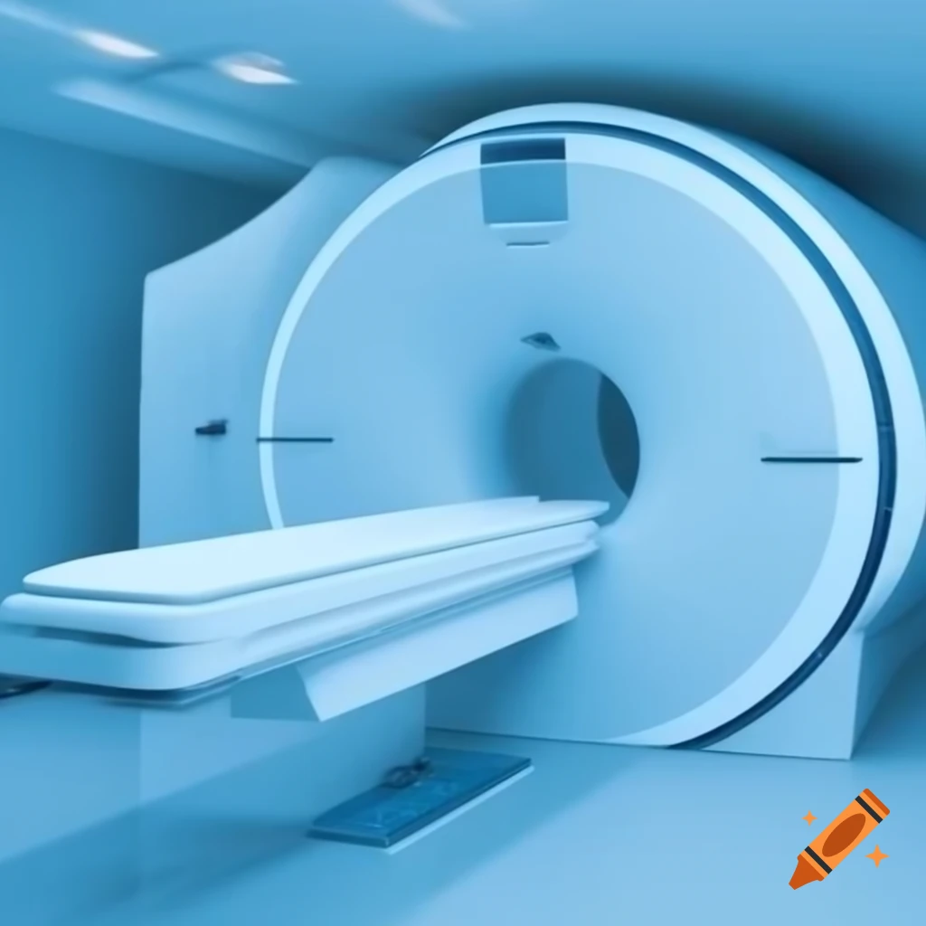 Abstract photo of gantry MRI scanner with light blue tones on Craiyon