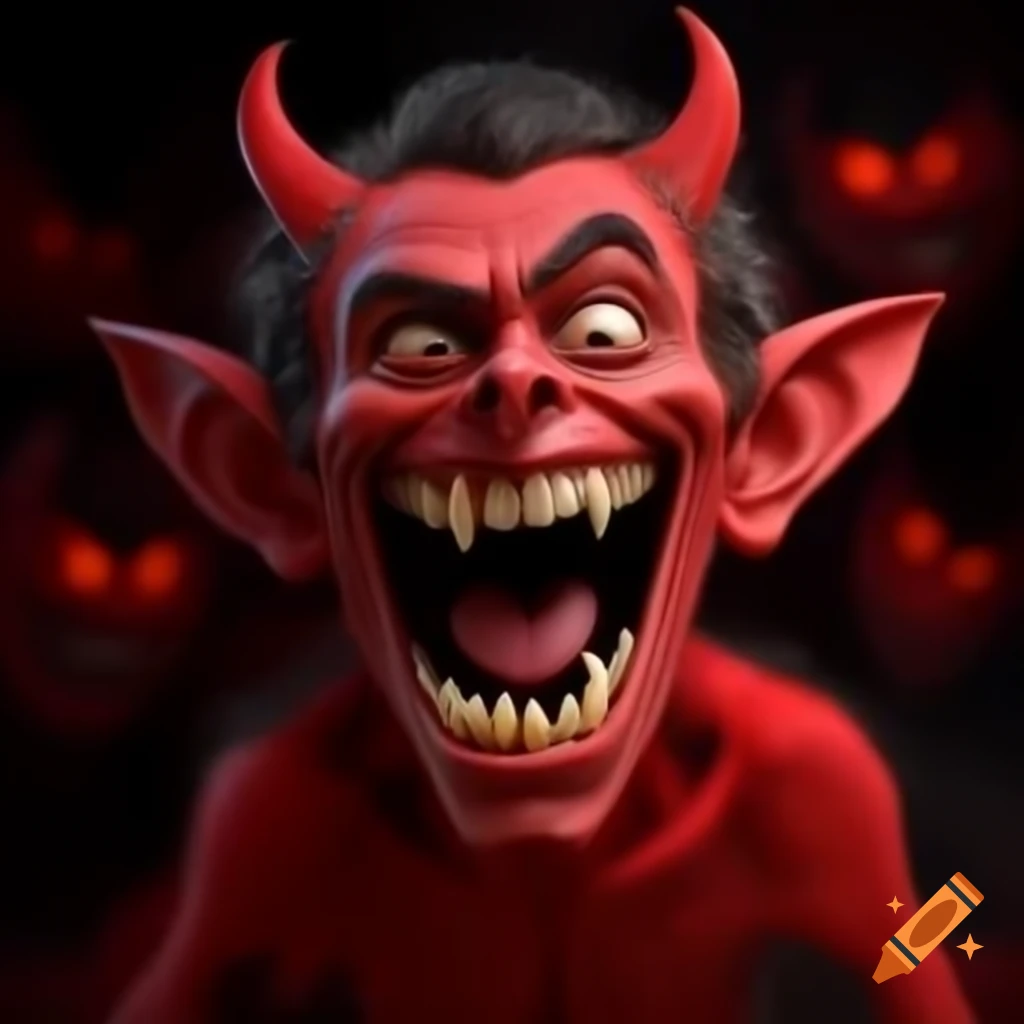 Devil figure laughing, symbolizing dark humor about humanity on Craiyon