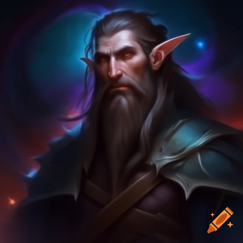 Cosmic male elf druid character on Craiyon