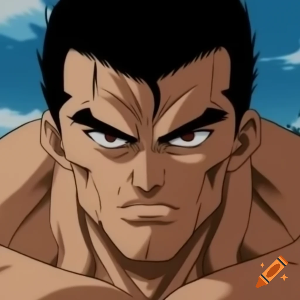 Powerful muscular anime character with serious expression, named Brutus ...