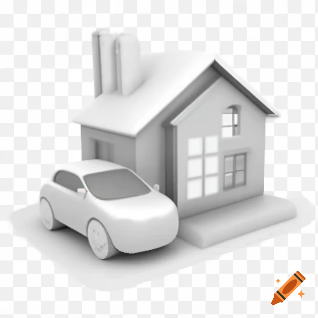 3D model rendering of a house and car in STL file format on Craiyon