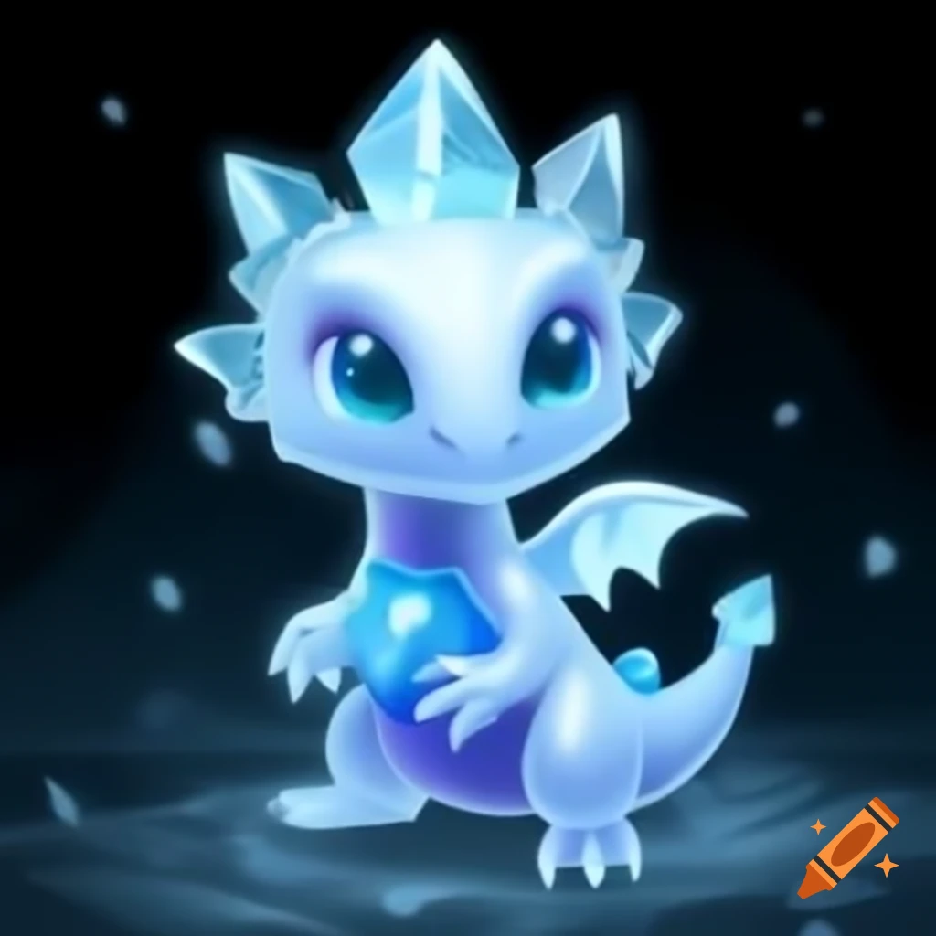 Crystal the Ice Dragon with translucent scales and frosty breath on Craiyon