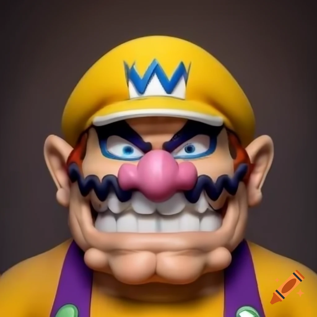 Wario with wide mouth staring at the camera, comic style on Craiyon