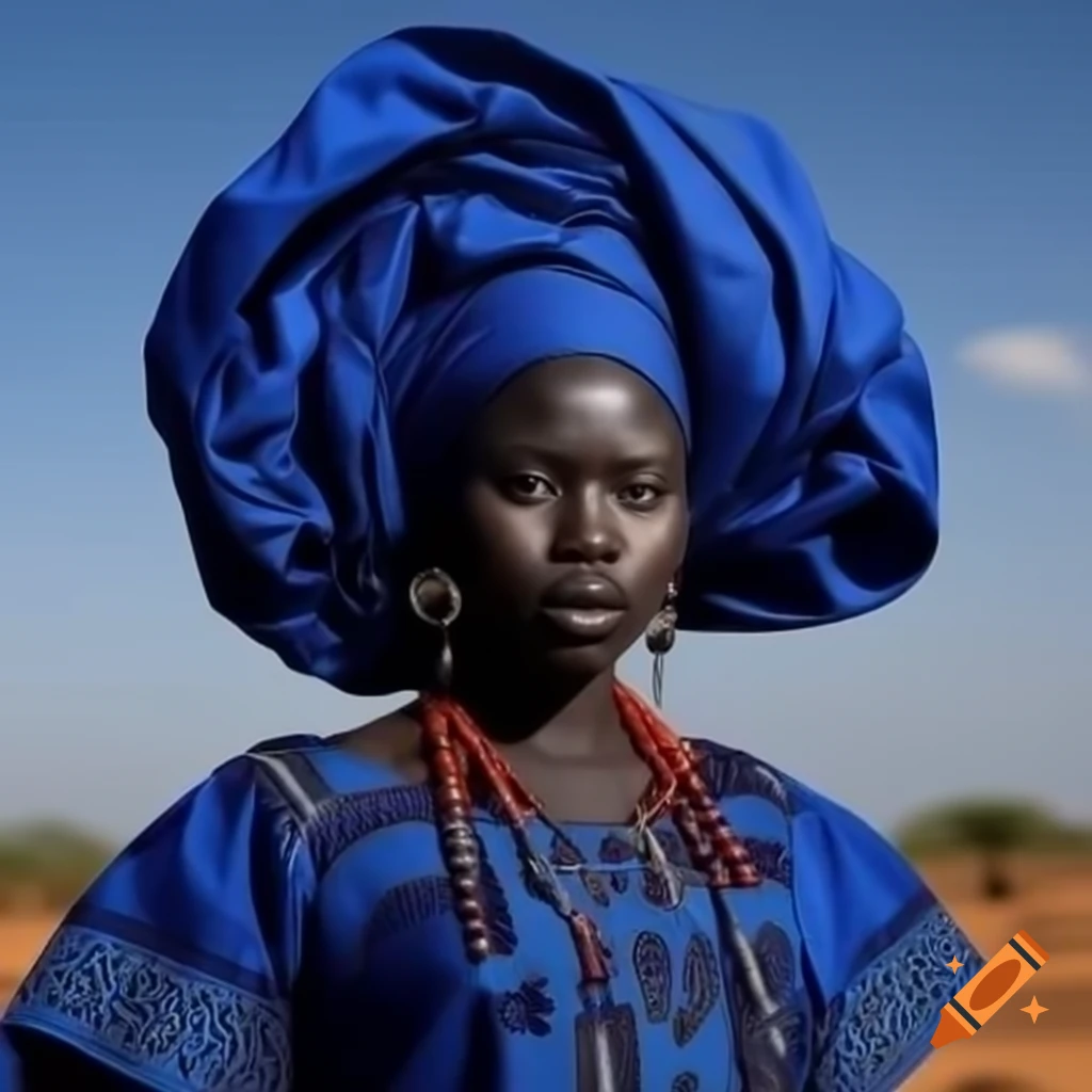 Realistic depiction of an indigo-colored african woman in traditional ...