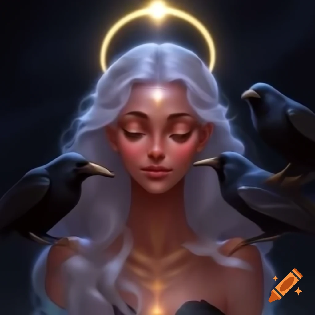 Aasimar woman with radiant brown skin and gold eyes in celestial light ...