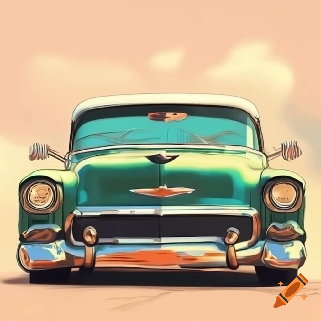 Cartoon-style drawing of a lowered 64 Chevrolet for coloring on Craiyon