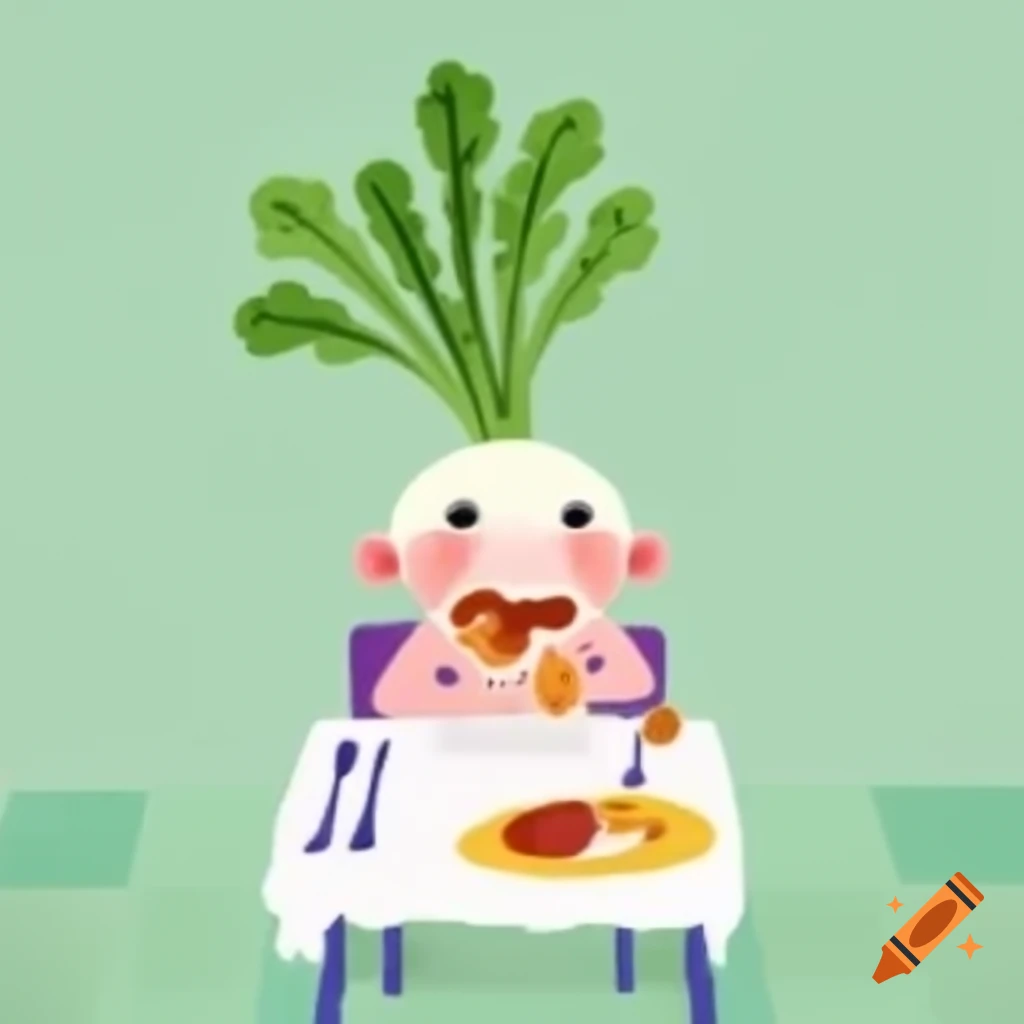 Baby daikon radish in tutu dining at Paris restaurant on Craiyon