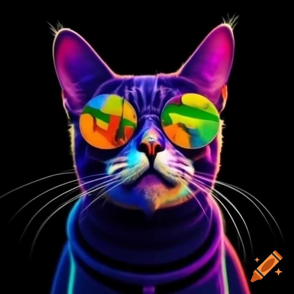 Colorful NFT art featuring a cat with a ring in its nose on Craiyon