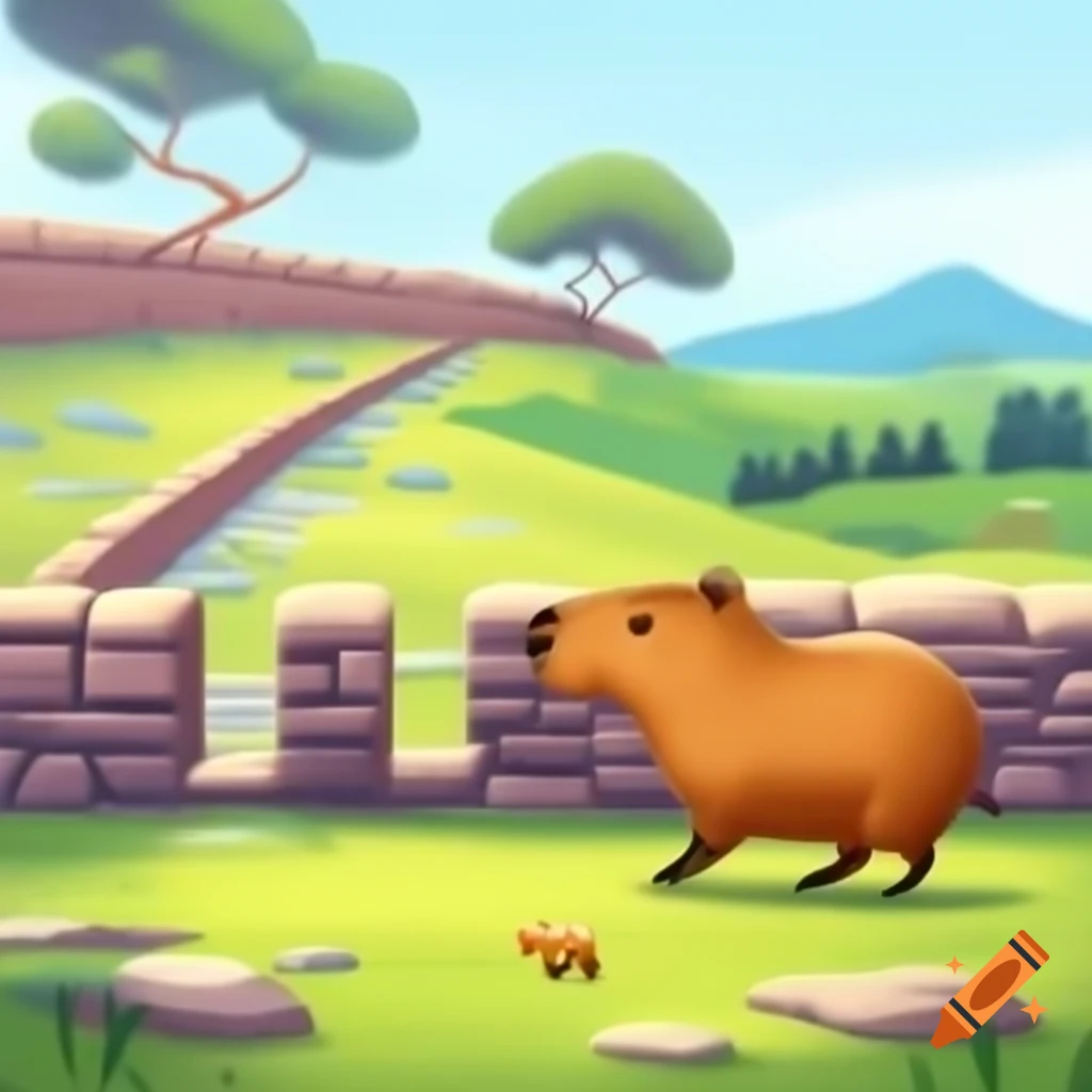 Cartoon depiction of Hadrian's Wall with capybara walking through on ...