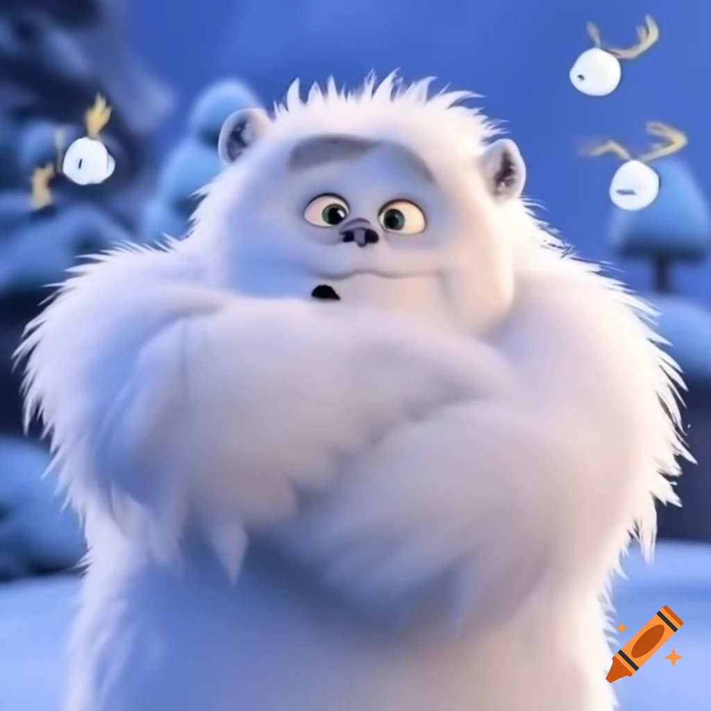 Friendly winter yeti building snow sculptures in playful scene on Craiyon