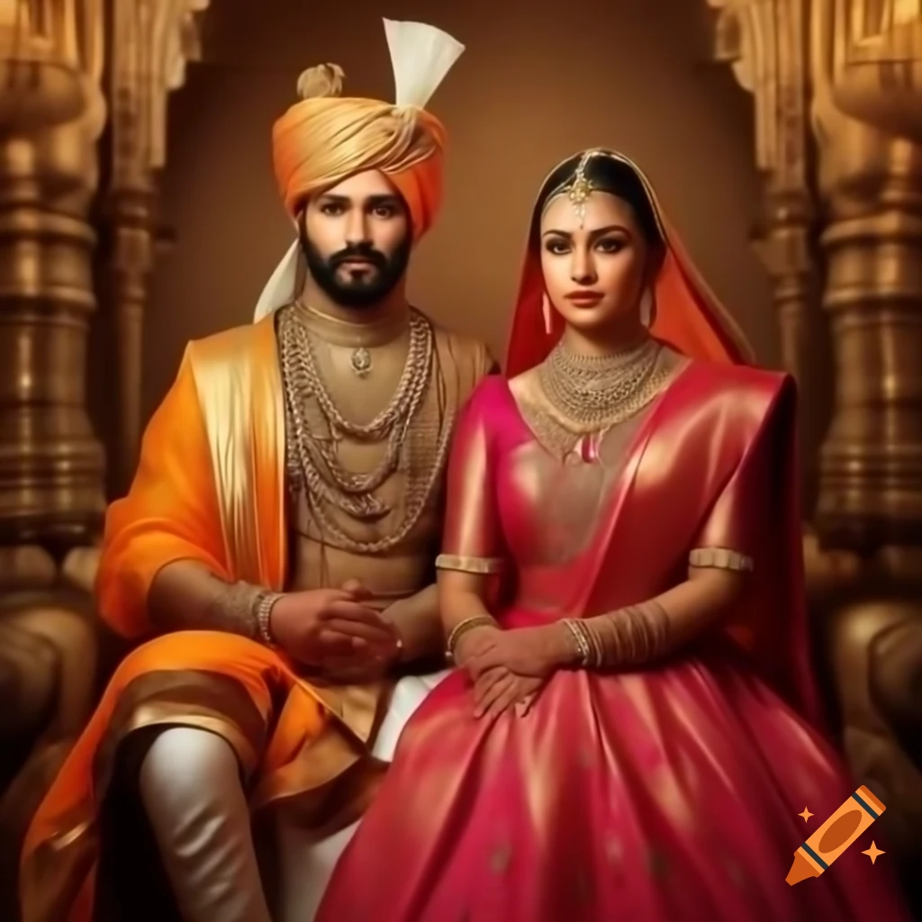 Indian king and queen in palanquin with ornate details on Craiyon