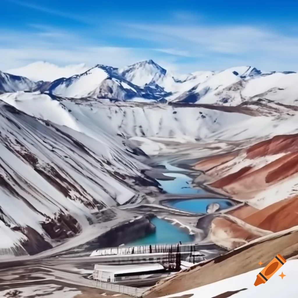 Small mining town surrounded by snowy mountains on Craiyon