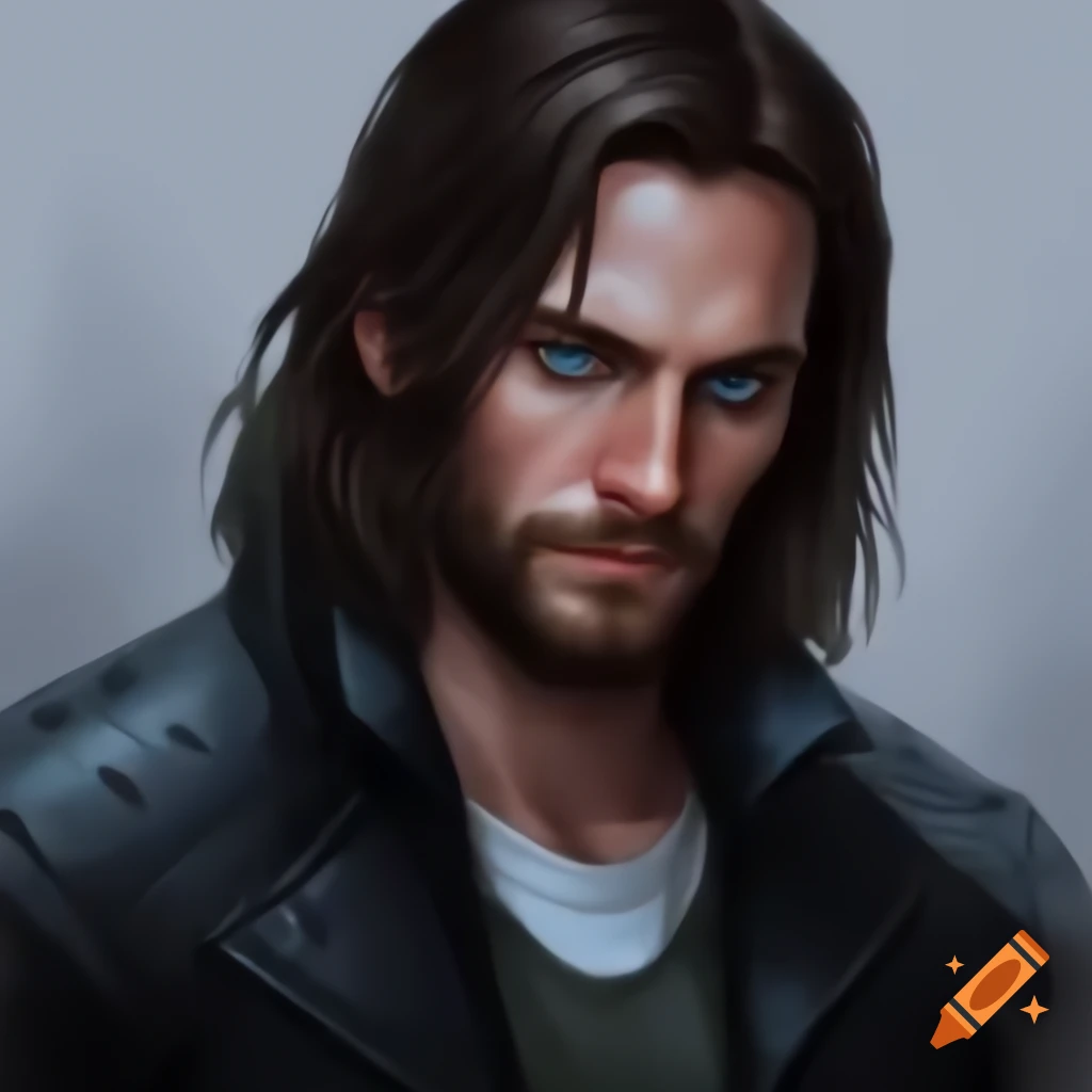 Bucky barnes portrait, winter soldier style, with black leather jacket ...