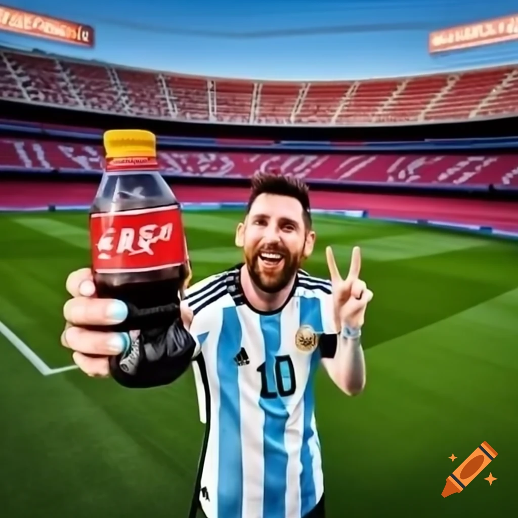 Lionel messi holding a cola called zam zam on Craiyon