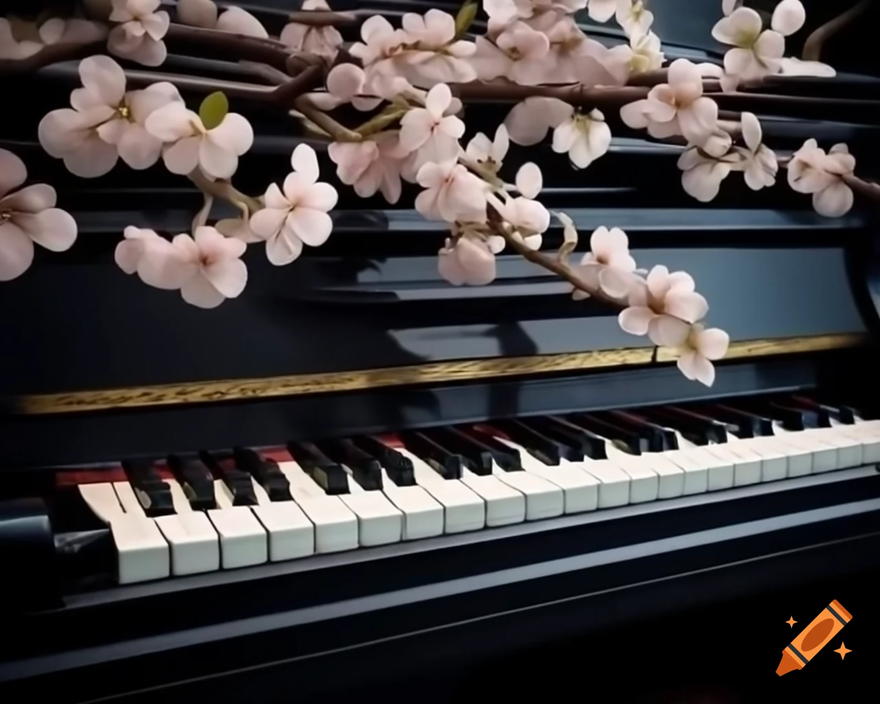 Piano with cherry blossom branch on Craiyon