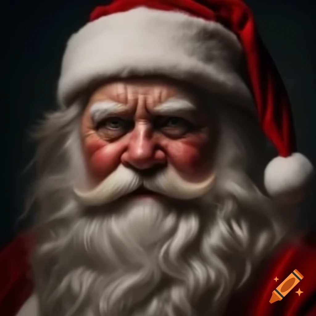 Close-up of distressed santa sweating, realistic 32k hd detail on Craiyon