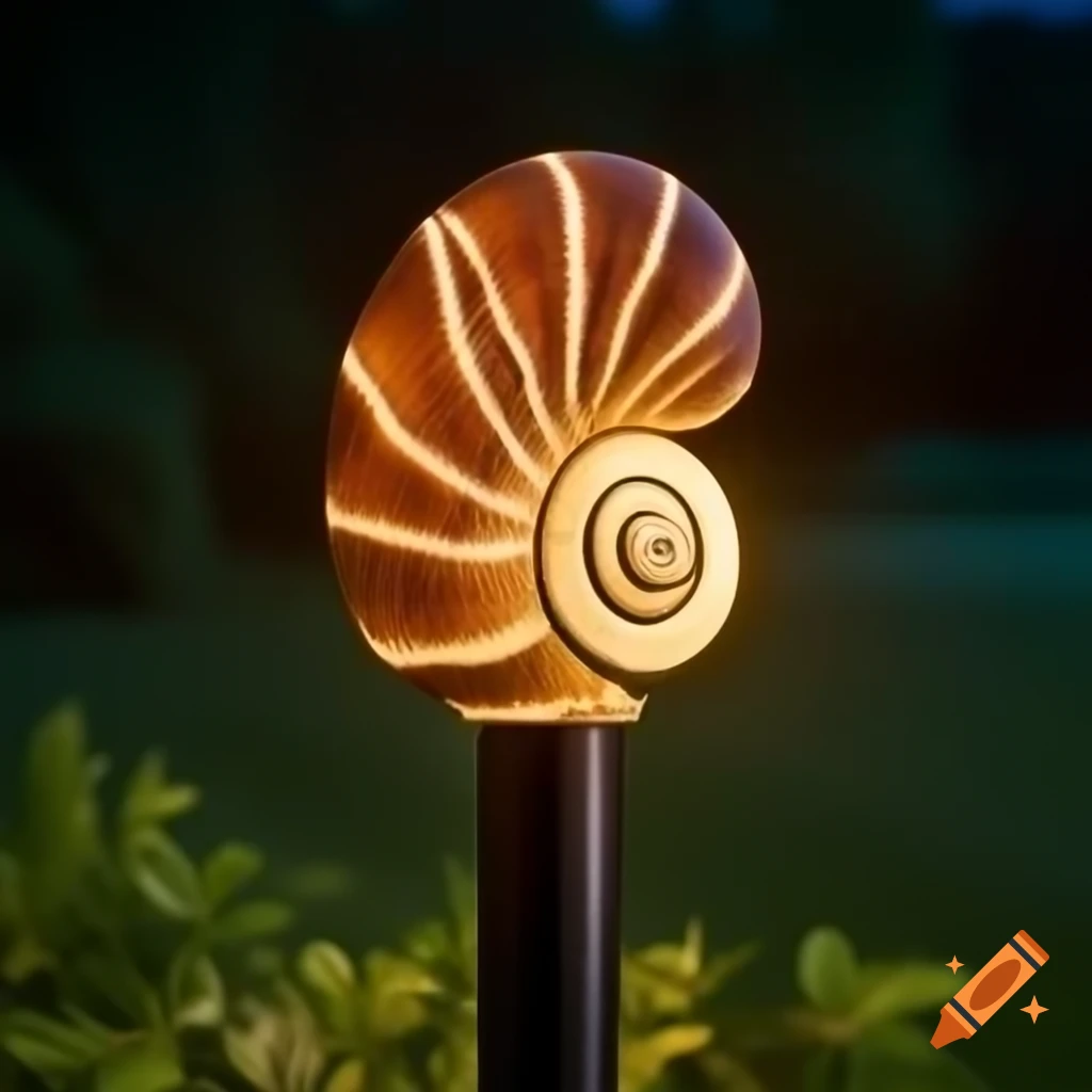 Outdoor lighting pole designed like a snail seashell on Craiyon