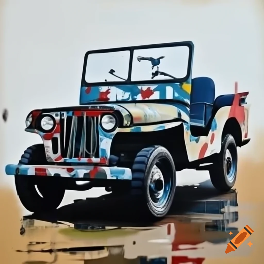 Willys Jeep from World War II in Banksy style on Craiyon