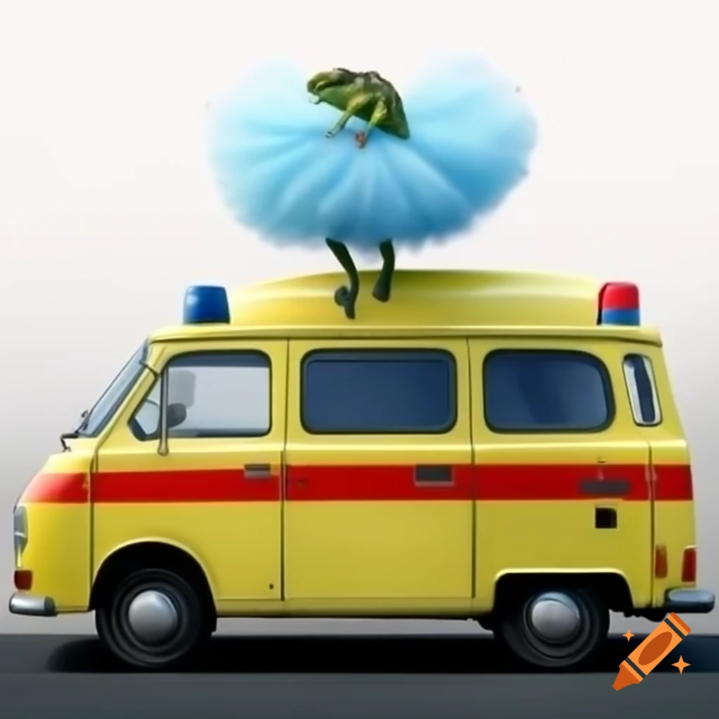 German ambulance wearing tutu with a chameleon on top on Craiyon