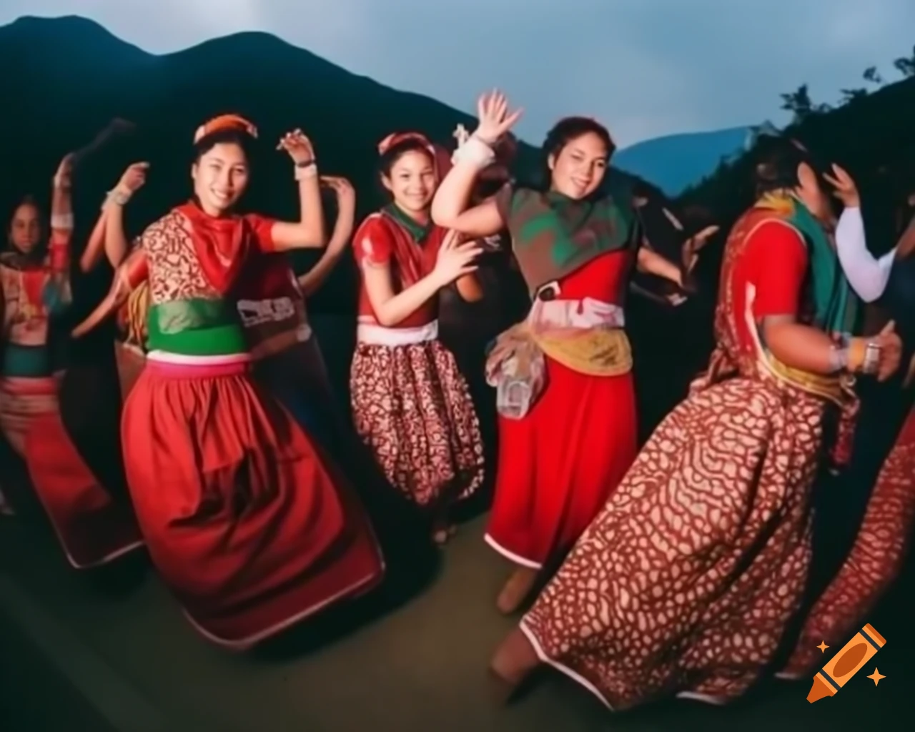 Group of people in traditional Doteli dress dancing in Sudurpashim ...
