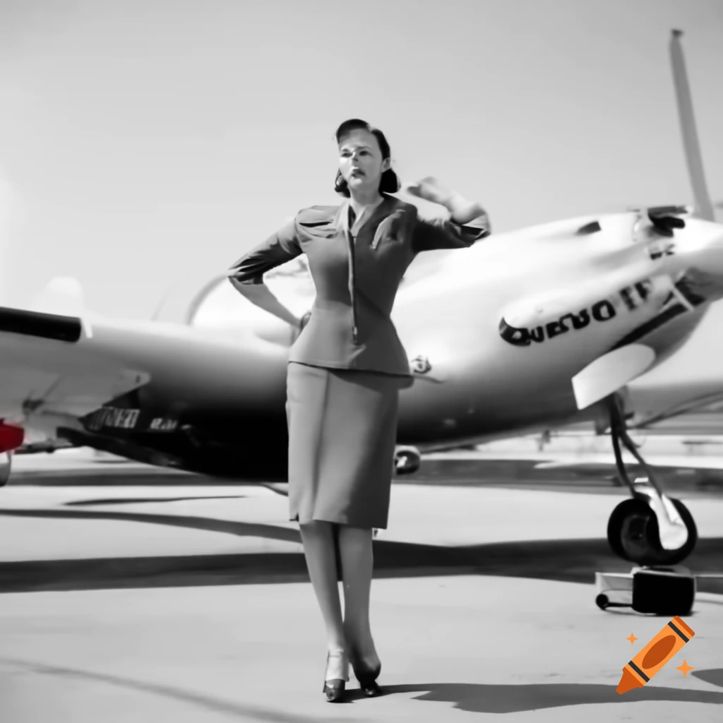 Vintage air hostess design with airplane on the tarmac on Craiyon