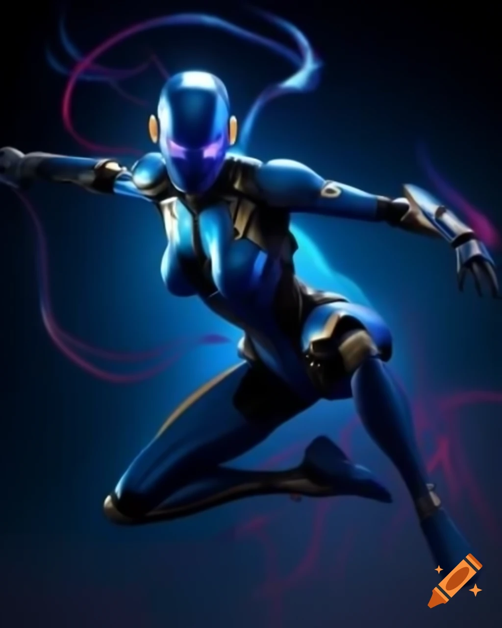 Futuristic cyborg performing gravity-defying acrobatics in cyberpunk ...