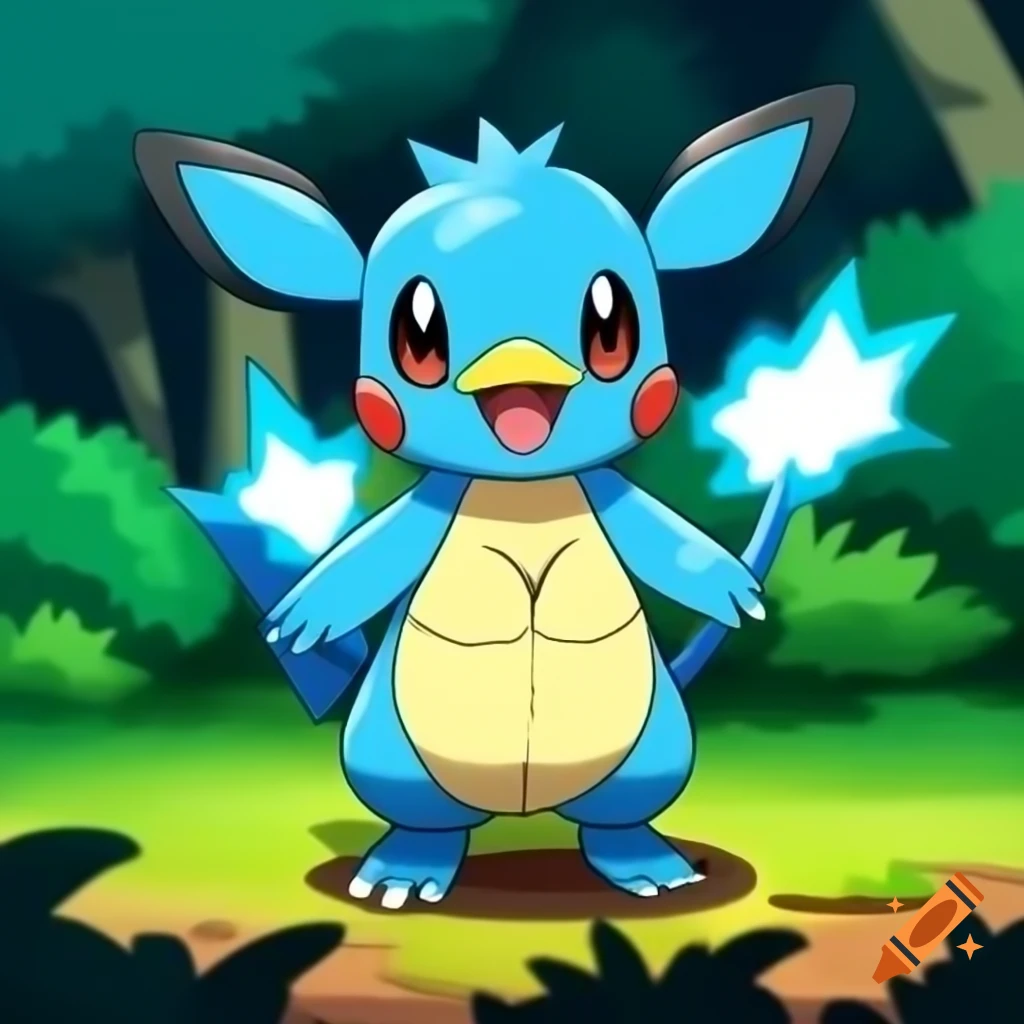 Small blue and yellow electric-type Pokémon inspired by an animal, set ...
