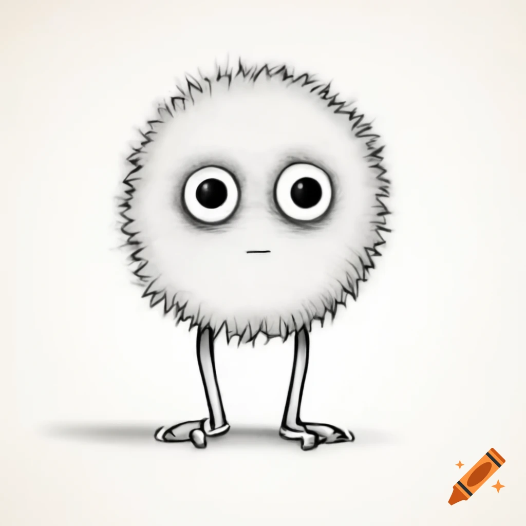 Line drawing of small round wooly creature with visible eyes and legs ...
