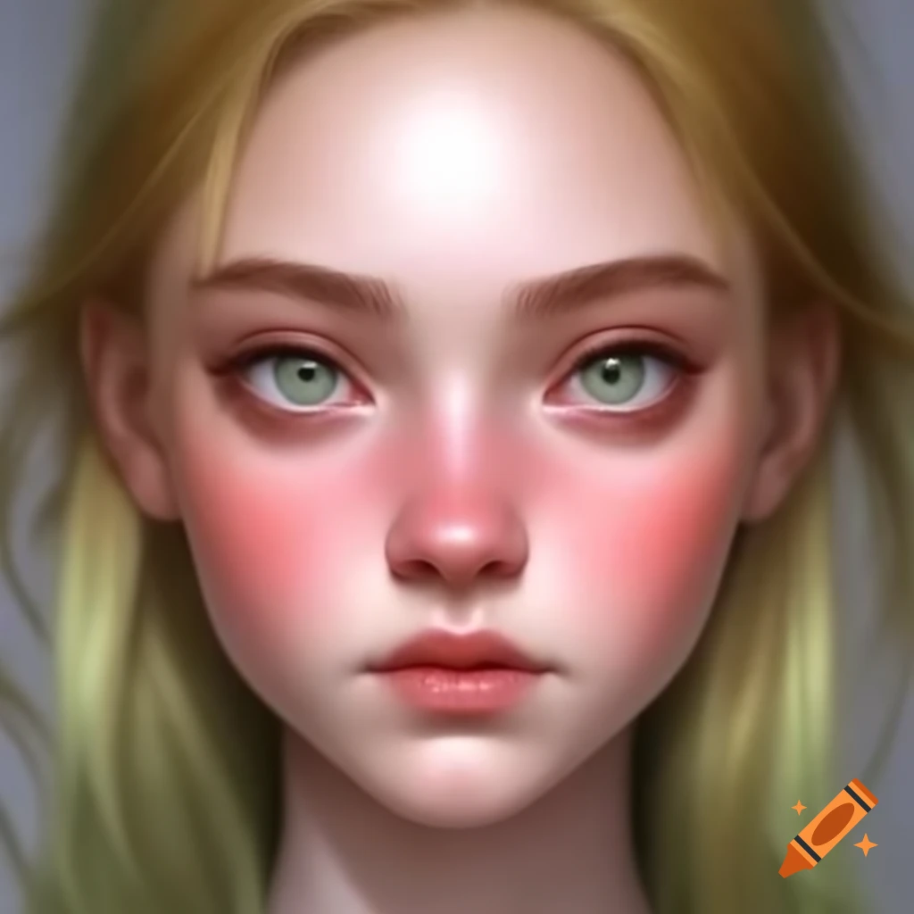 Young woman with blond hair and greenish grey eyes on Craiyon