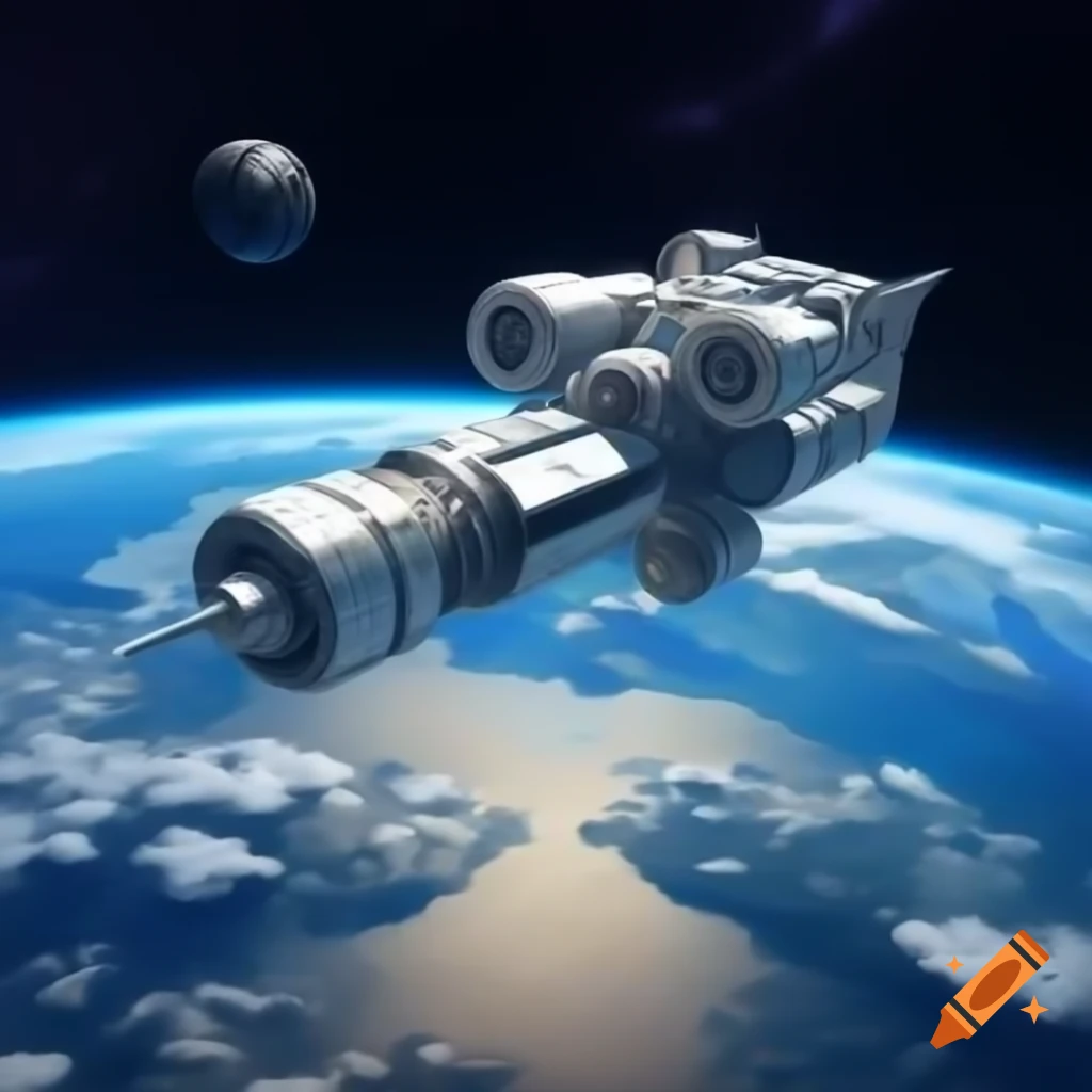 Futuristic space station in earth's orbit with research laboratory on ...