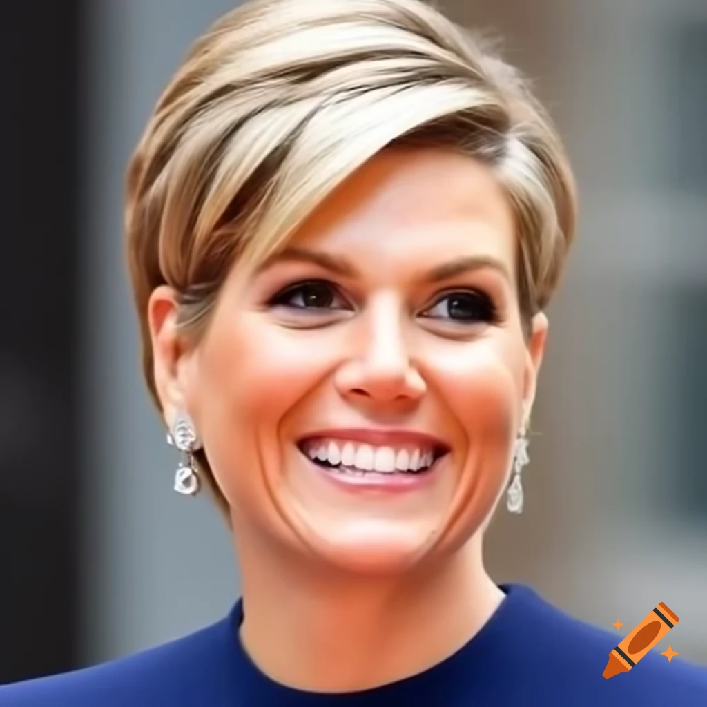 Queen maxima with a stylishly cut pixie hairstyle on Craiyon Queen maxima with a stylishly cut pixie hairstyle on Craiyon