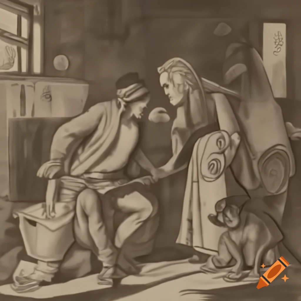 Detailed illustration of a key moment from Anansi play by Alistair ...