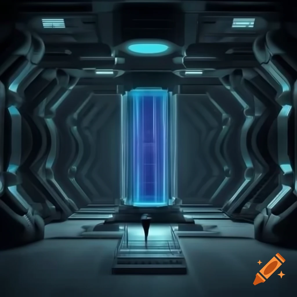 Giant sci-fi computer mainframe with battery core in large room on Craiyon