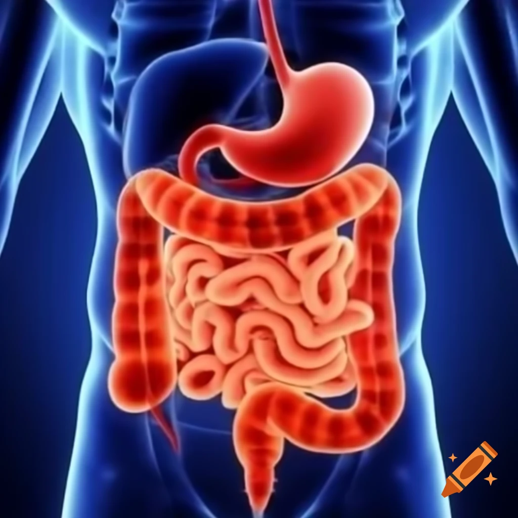 Human body with visible digestive system showing esophagus, stomach ...