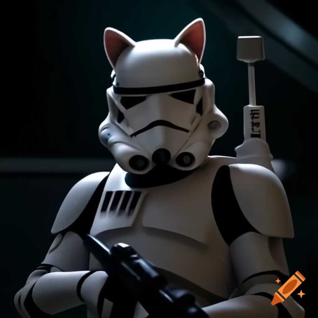 Stormtrooper in cat helmet with whiskers holding blaster in kitty ...