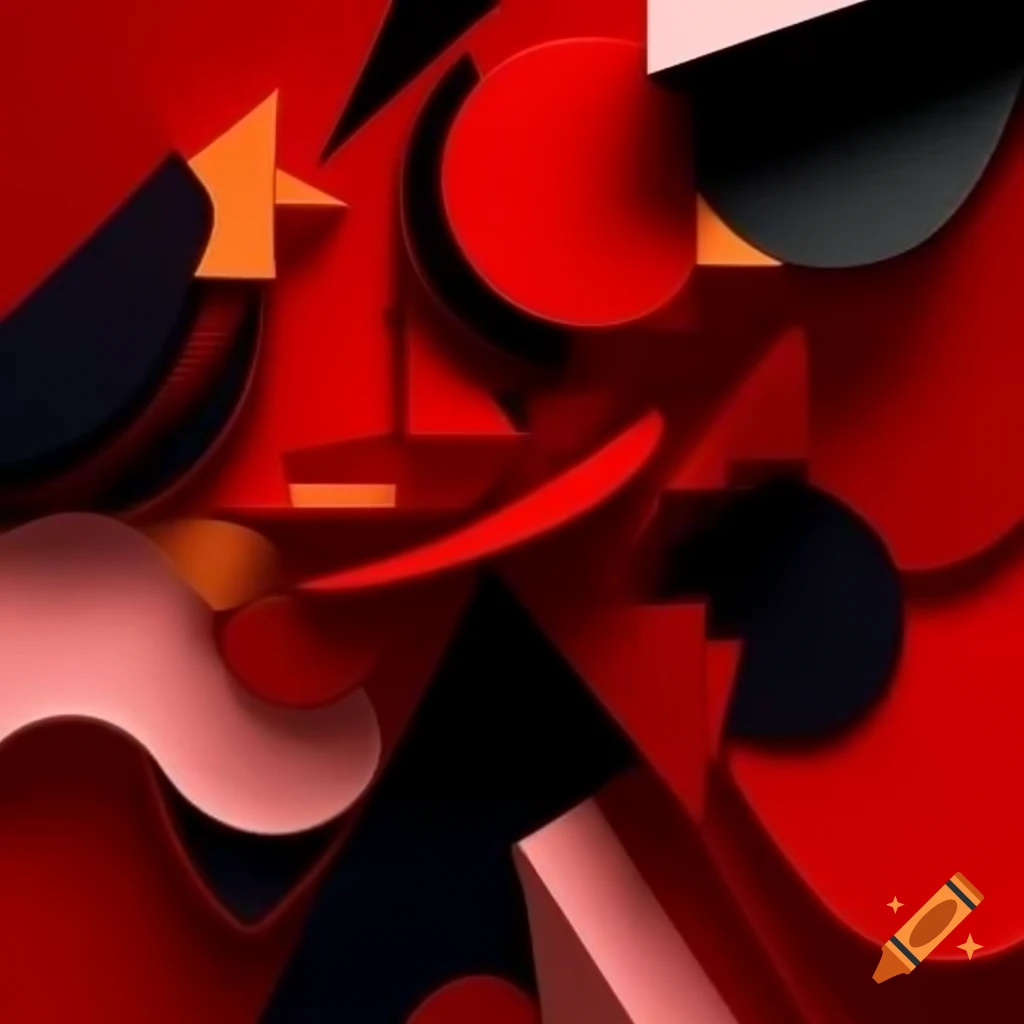 Vibrant abstract composition with dynamic angular forms in red, black ...