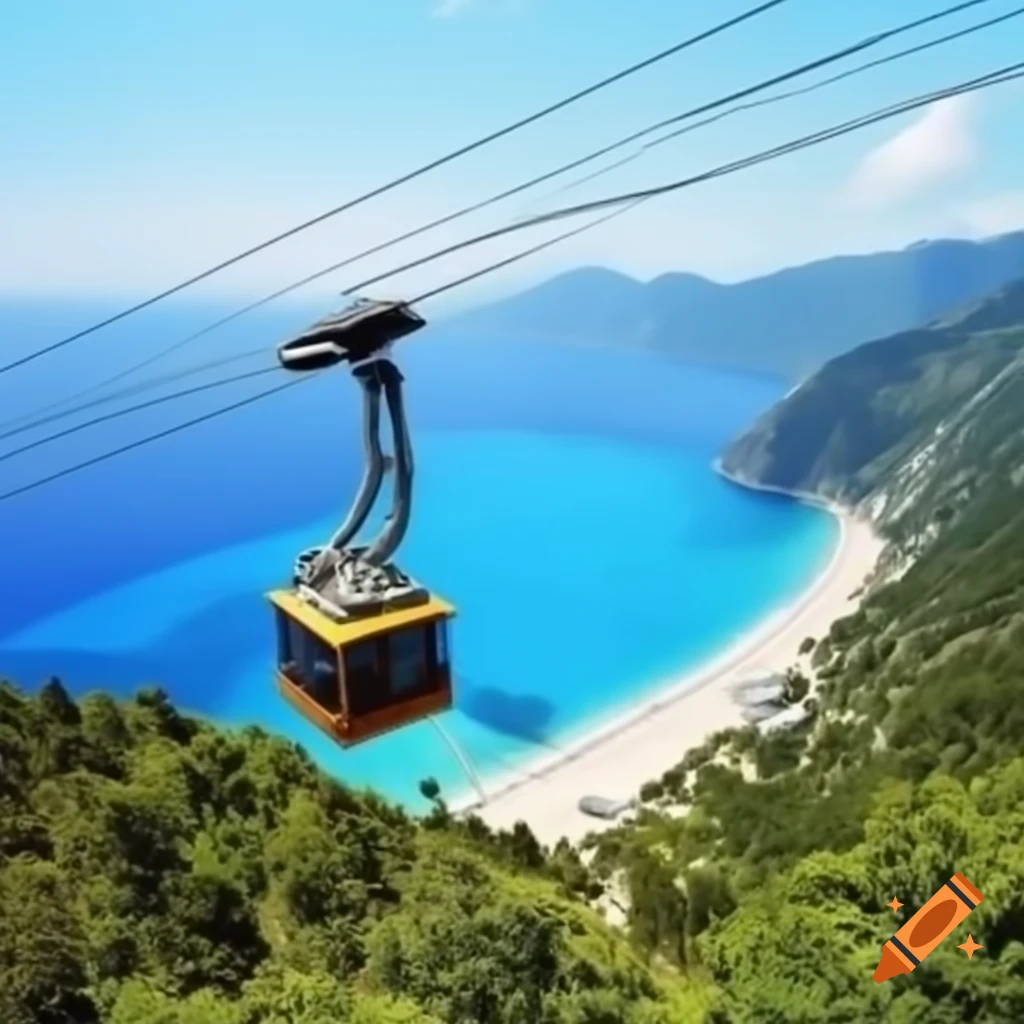 Rope car overlooking merina beach on Craiyon