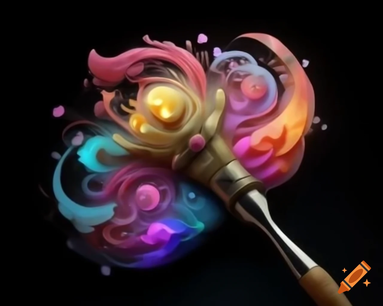 Magical paintbrush with intricate swirls and colorful bristles on Craiyon