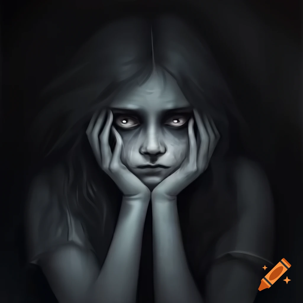 Haunting pencil sketch of young woman with hands obscuring eyes ...