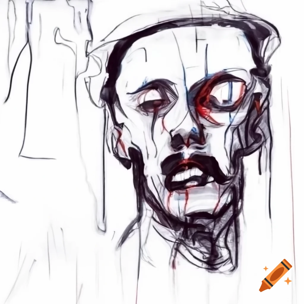 Dynamic portrait painting with distorted features in mixed media style ...