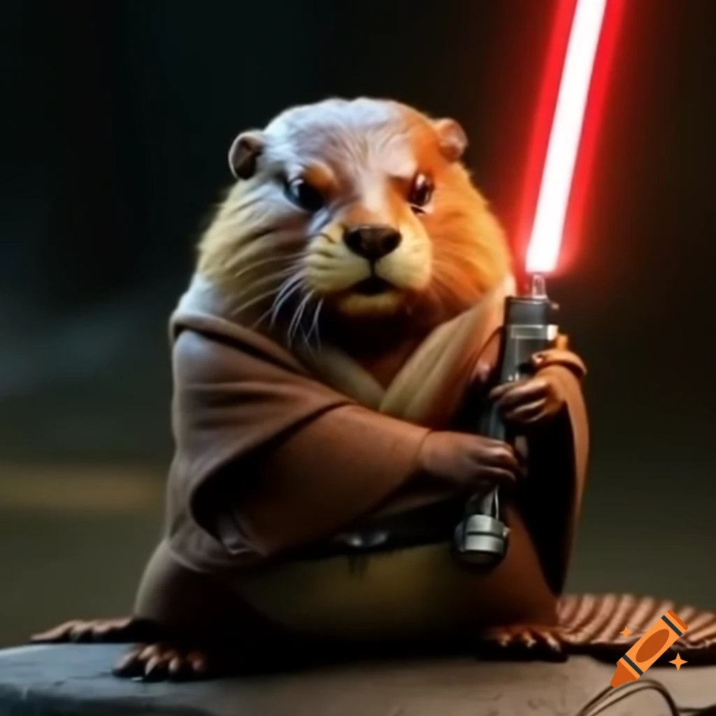Beaver dressed as Obi-Wan Kenobi wielding a lightsaber on Craiyon
