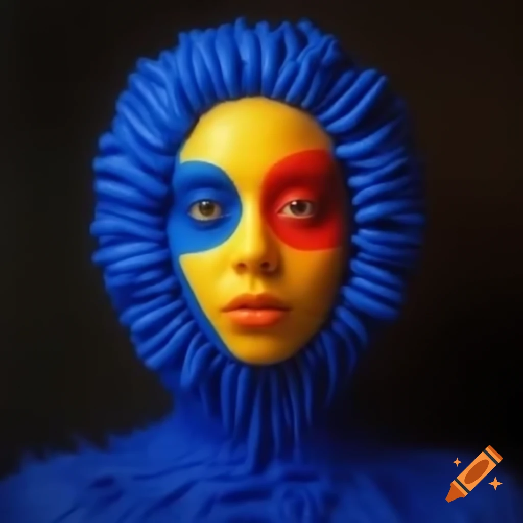 Surreal fantasy character with primary colored plasticky body and face ...