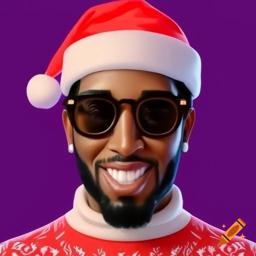 Close-up of Diddy in Christmas outfit with big smile, NFT style on Craiyon