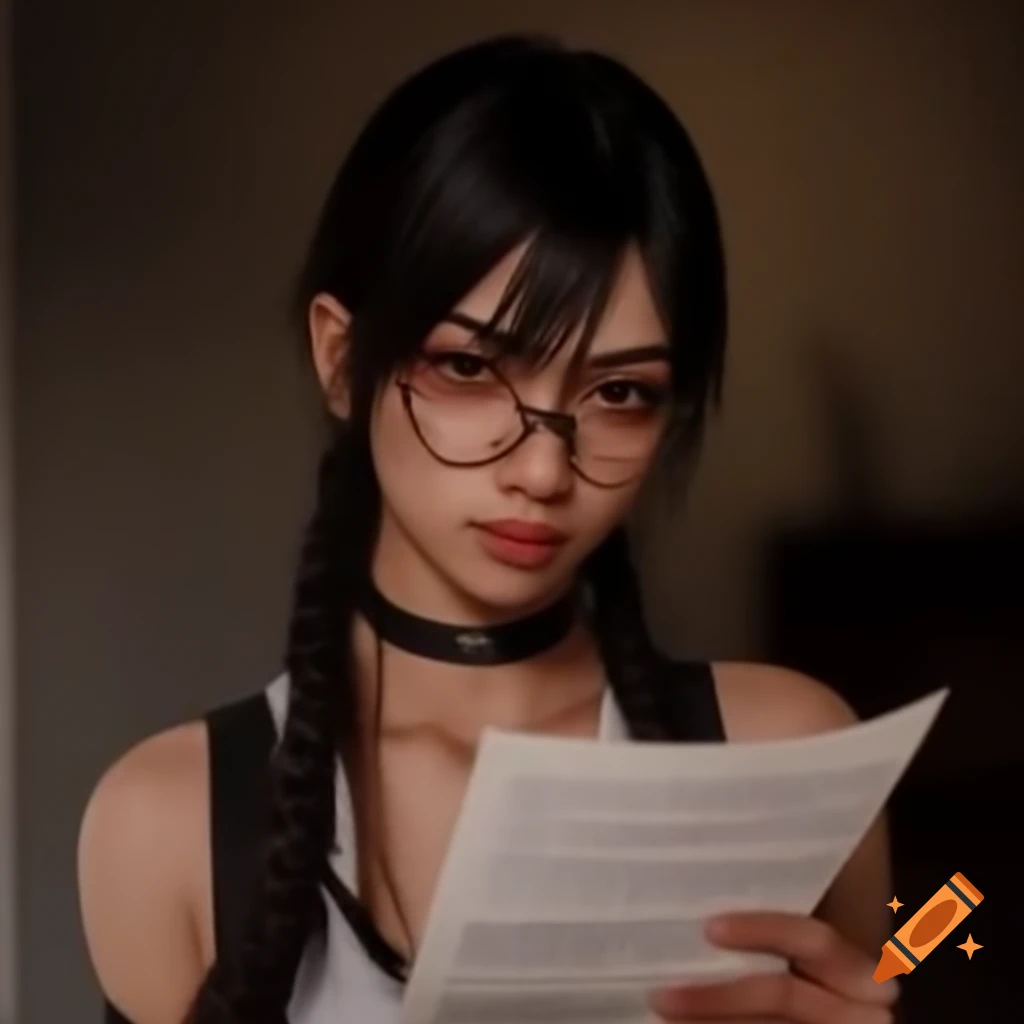 Realistic artwork of Tifa Lockhart with reading-glasses doing tax declaration on Craiyon