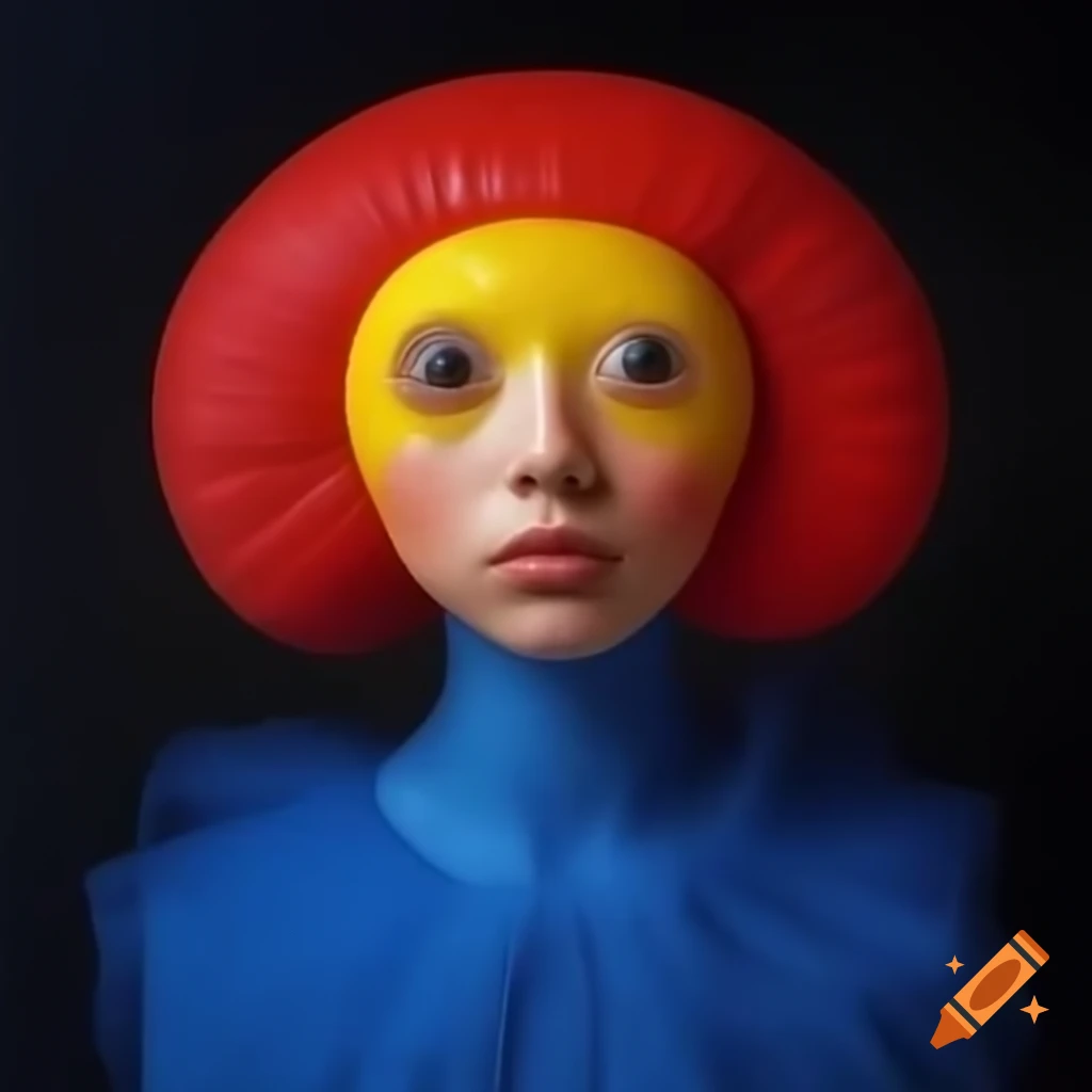 Surreal fantasy character with primary colored plasticky body and face ...