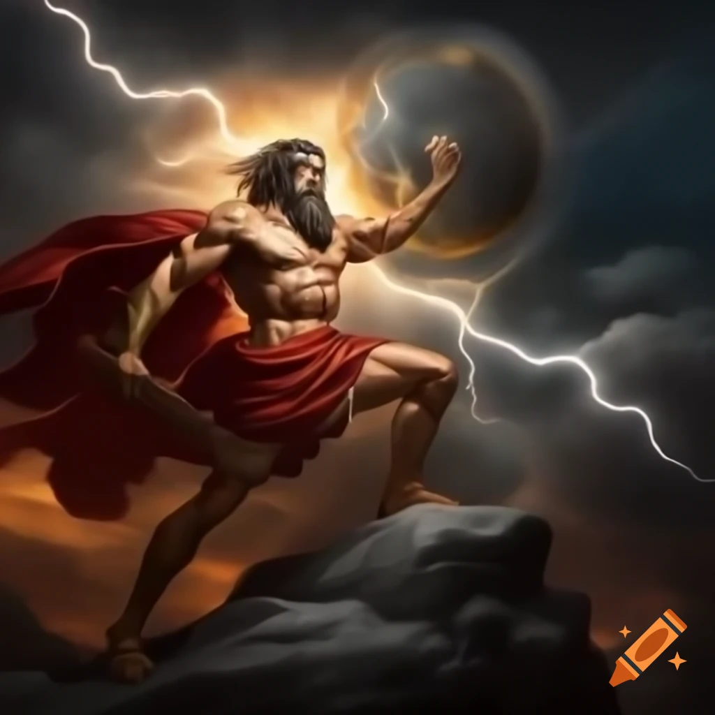 Zeus throwing lightning from mount olympus in michelangelo style on Craiyon