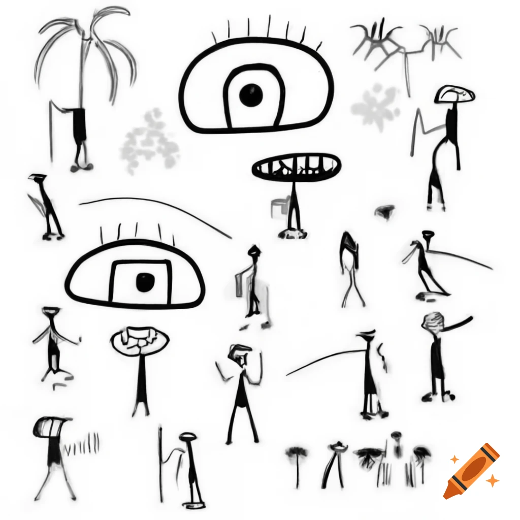 Surprised stickmen with simple primitive art style inspired by basquiat ...